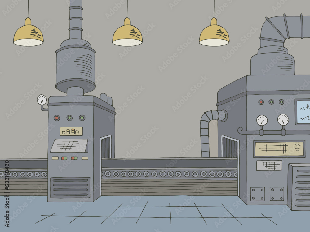 Factory interior graphic color sketch illustration vector Stock Vector ...