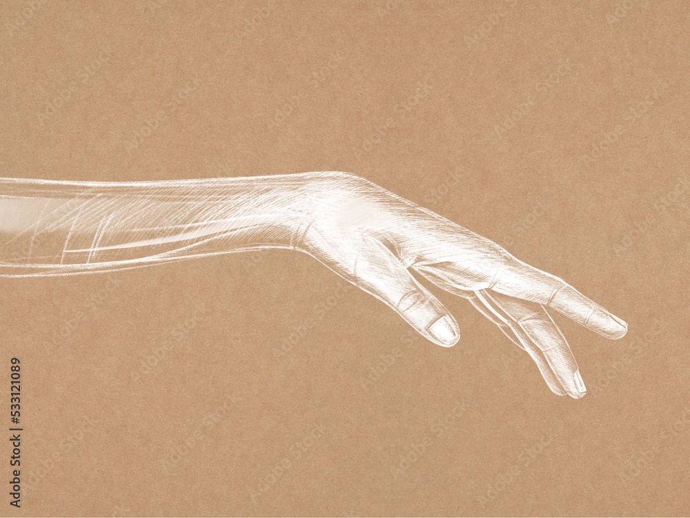 One hand illustration. White hand illustration on craft background ...