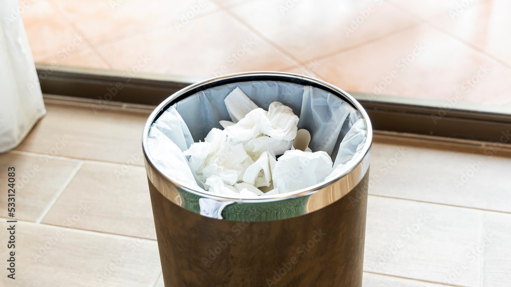 The garbage bin in the office Crumpled paper can recycle into basket ...