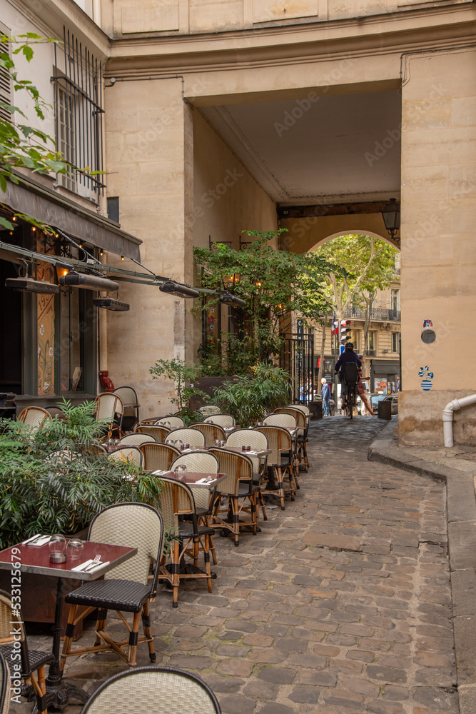 Paris, France. August 2022. The little streets, courtyards and alleys ...