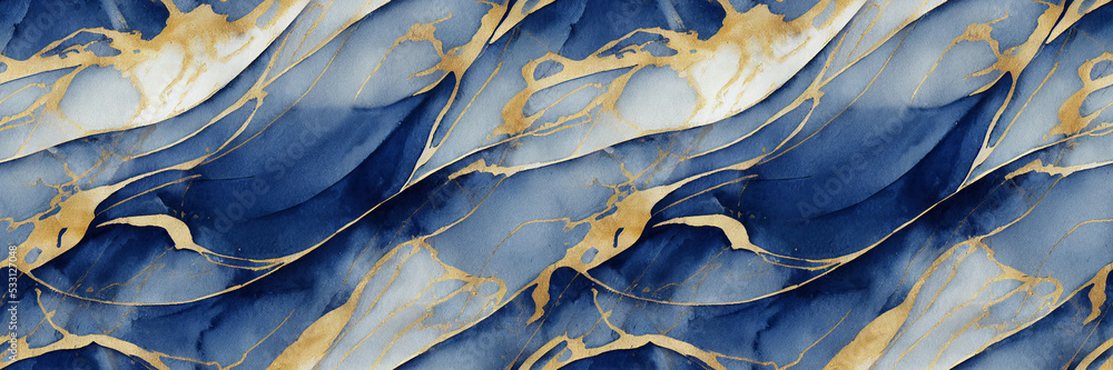 Abstract paint Seamless repeat pattern. Alcohol ink golden and blue ...