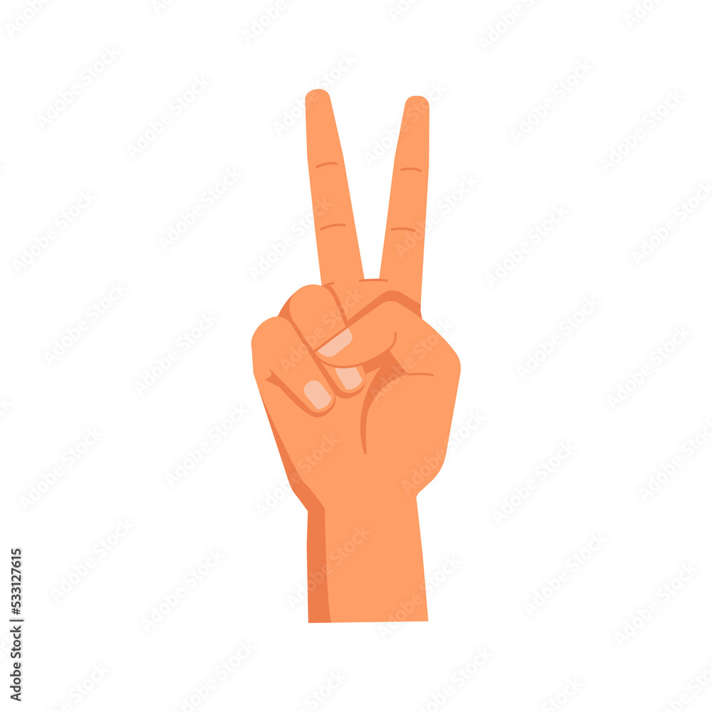 Raised fingers showing number two, isolated hand gesture. Counting or ...