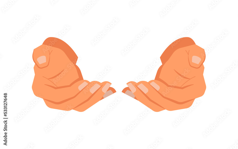 Giving or taking, holding hand gesture front side. Isolated nonverbal ...