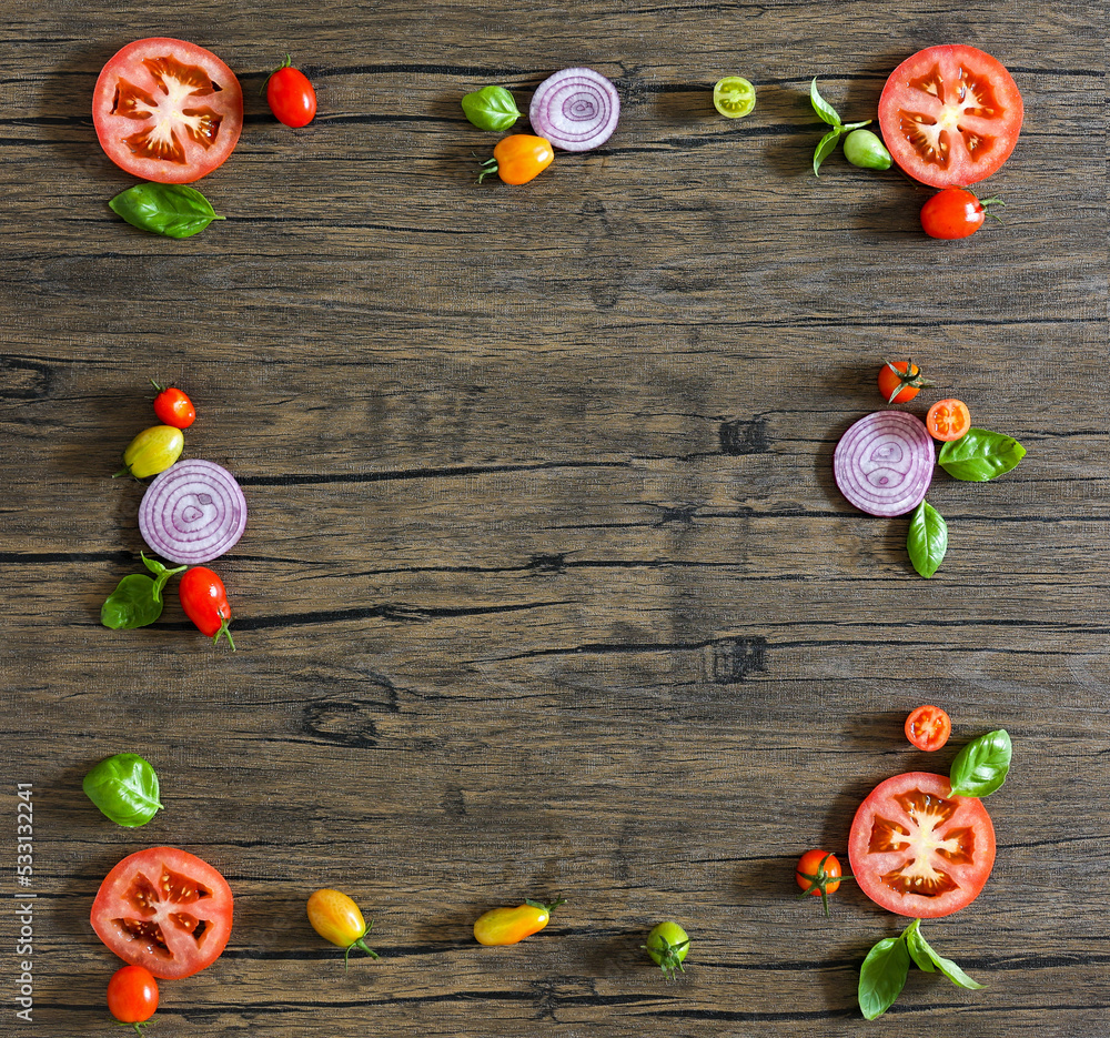 Food background, Ingredients frame for homemade Italian cuisines tomato ...