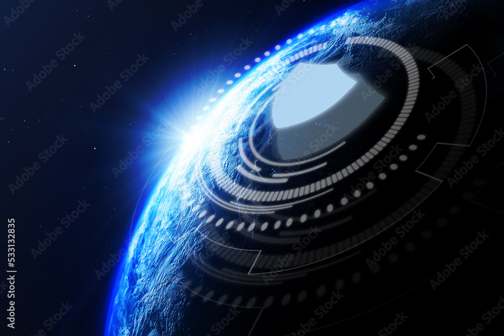 Planet Earth with shield futuristic hologram. Protection and security ...