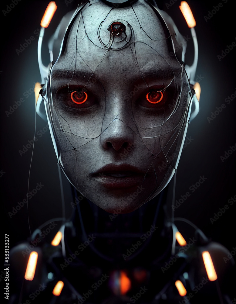 Science Fiction Beautiful Humanoid Cyborg Woman 3D Art Conceptual ...