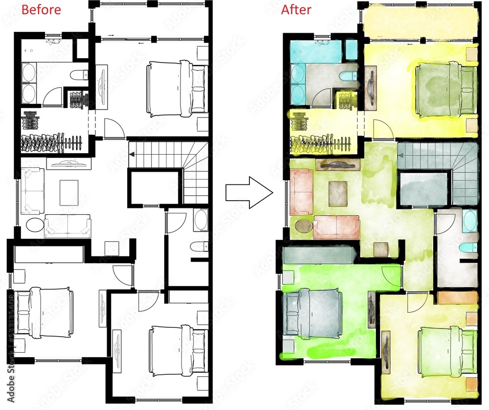 Floor plan before after. Plan apartments before and after redevelopment ...