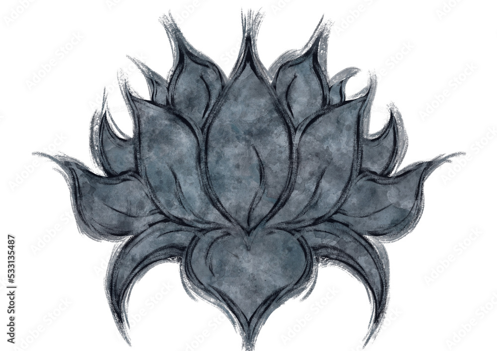 Digital drawing of a stylized blue lotus flower on a transparent ...