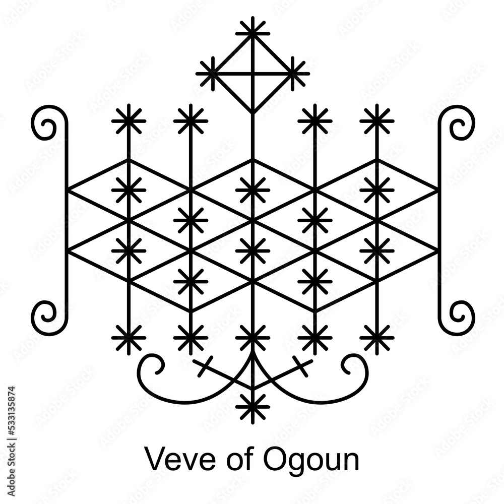 Veve of Ogoun. Voodoo religious symbol. Transparent black icon ...