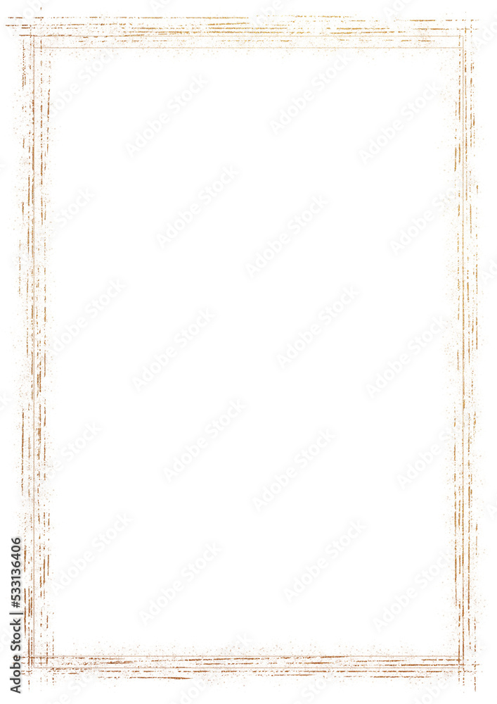 Golden glittery scratched frame on a transparent background. Digital ...