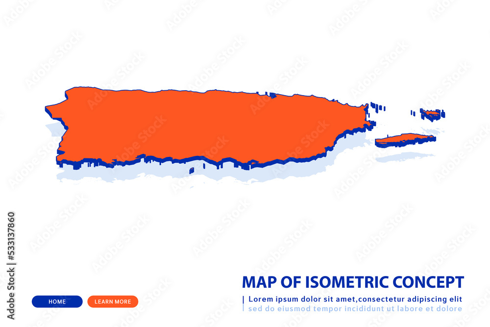 Orange map of Puerto Rico on white background. Vector modern isometric ...