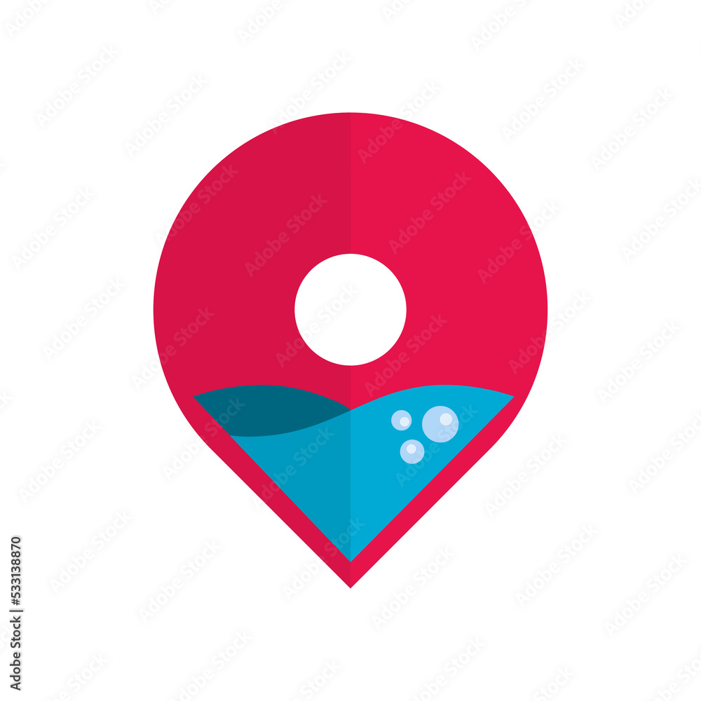 Swimming pool map marker icon. Red map pin location symbol with blue ...