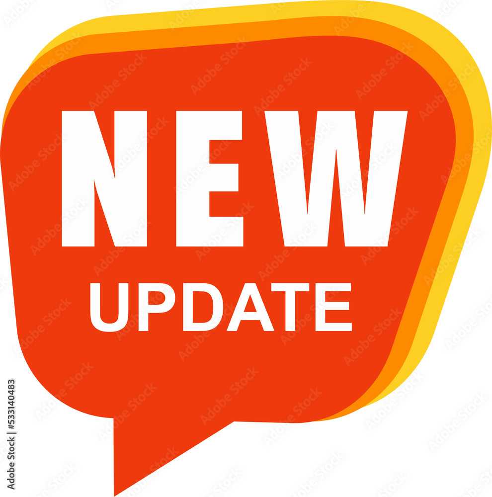 Speech bubble with new update text. flat cartoon trend modern logotype ...