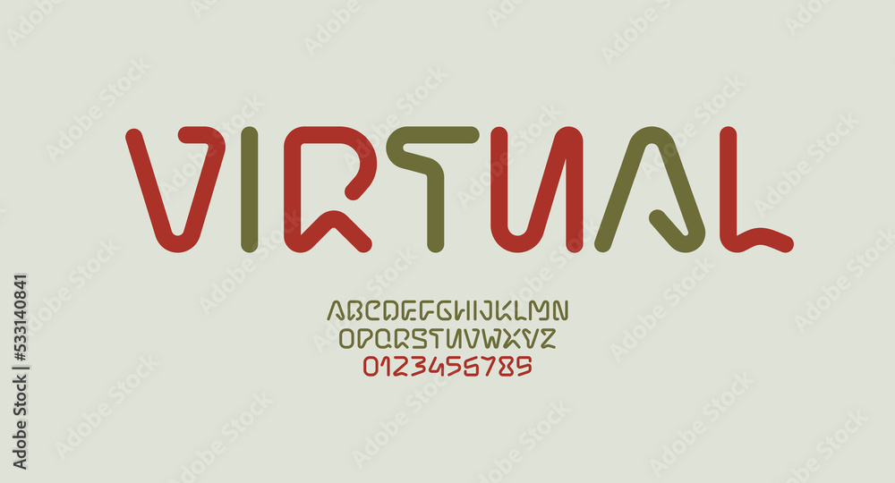 Technical font, digital alphabet, trendy uppercase Latin letters from A ...