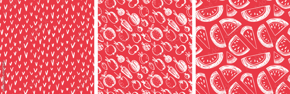 Abstract red color seamless pattern. Hand drawn vector illustration ...