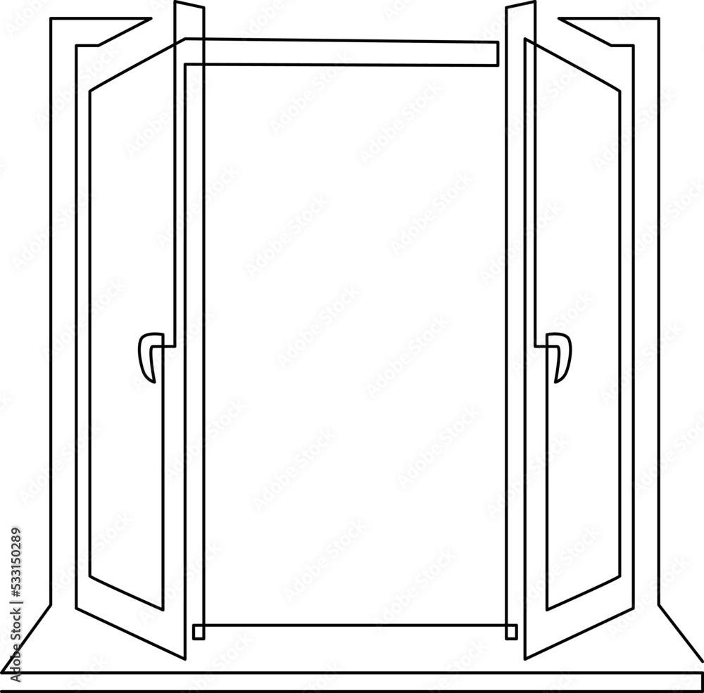 Open window with two sashes. Continuous line drawing. Vector ...