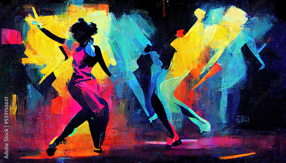 colorful bright hip hop dance contest poster illustration, neon colors ...