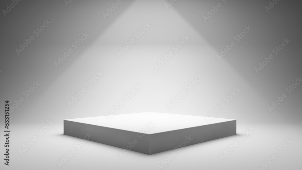 Empty white studio setup for display product designs. Realistic 3D ...