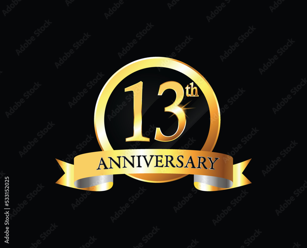 13 year anniversary logo celebration with ring and ribbon. 13th ...