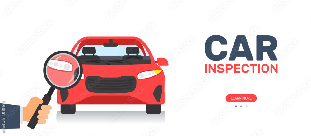 car inspection concept hand holding magnifying glass checking a vehicle ...