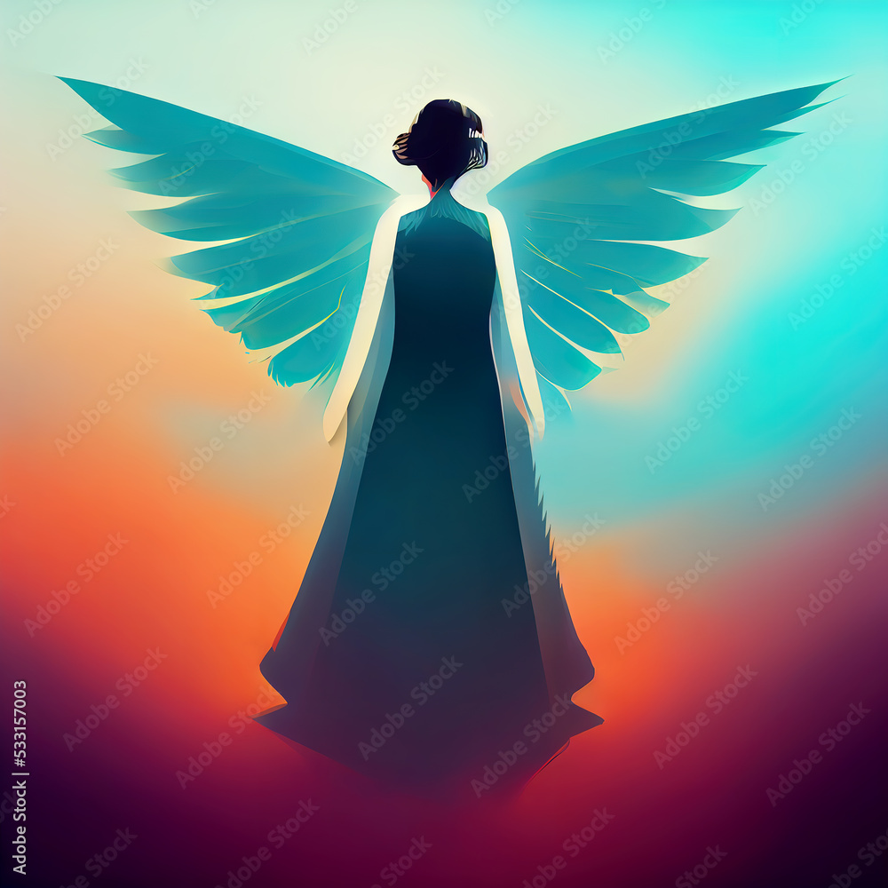 Abstract angel on gradient background in a dress and with wings ...