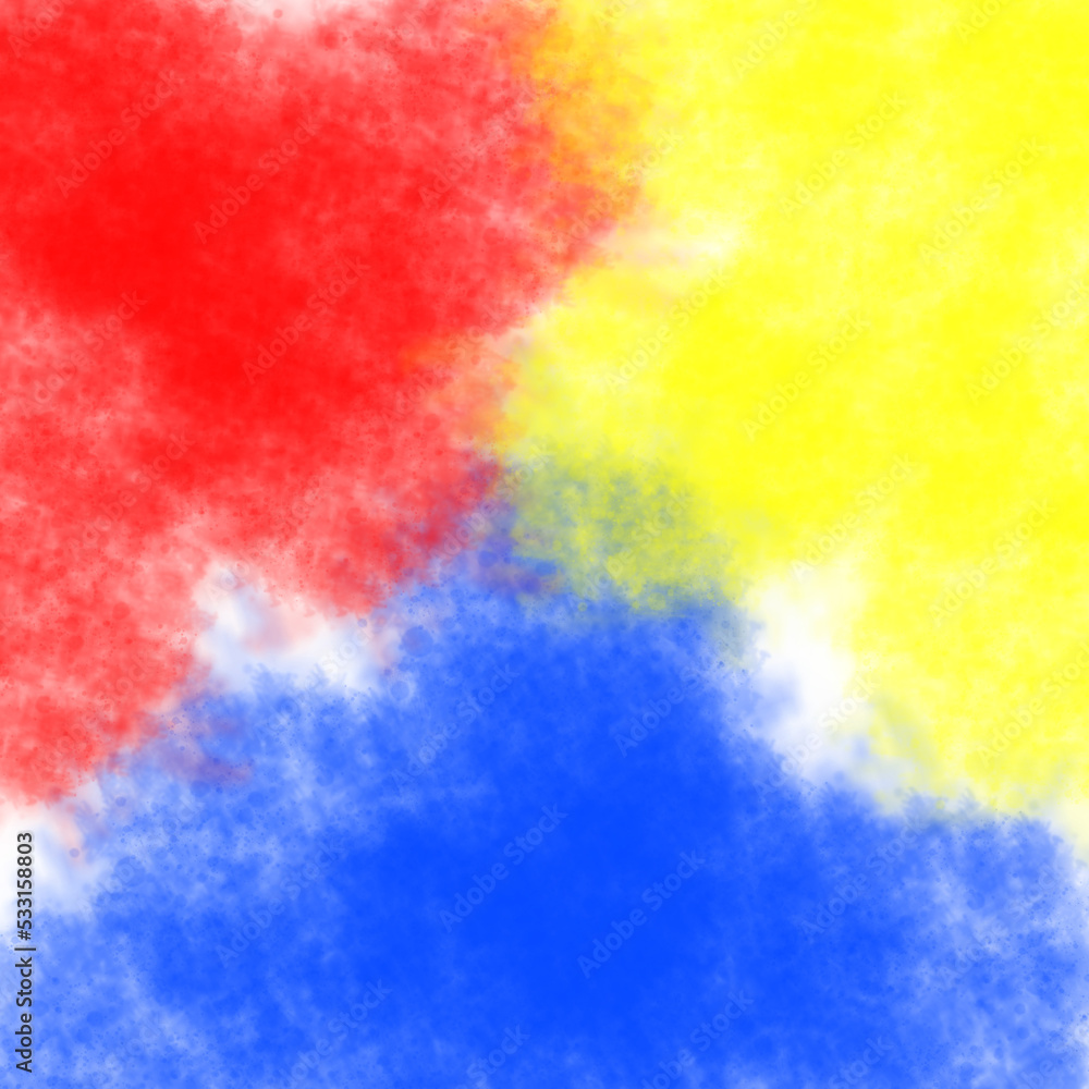 Primary color of red yellow and blue watercolor paint style isolate on ...