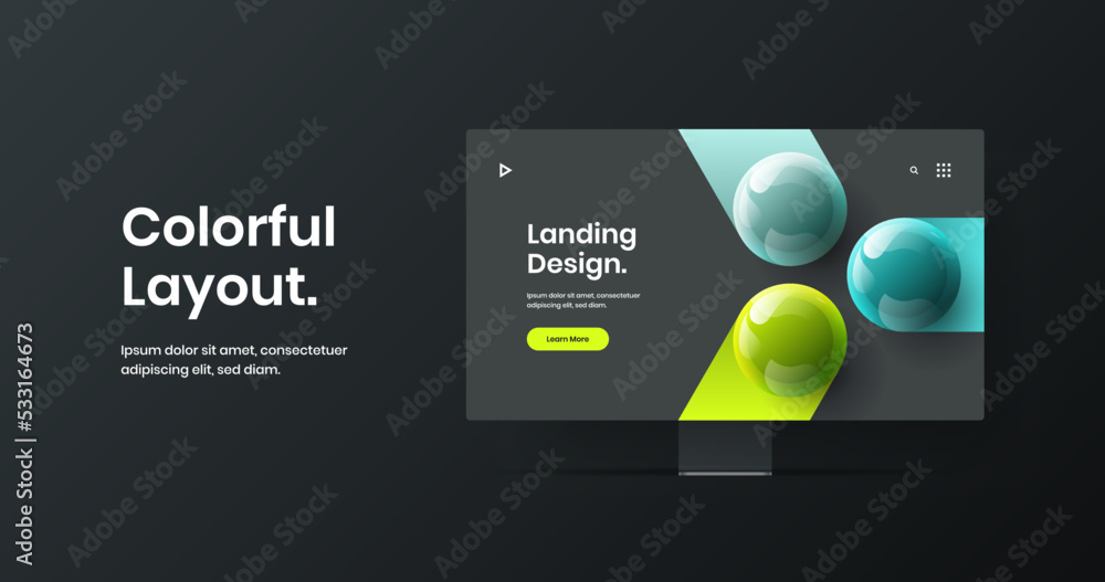 Clean computer monitor mockup site screen layout. Vivid landing page ...