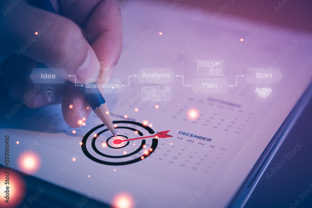 Concept of goal setting and working planning to achieve targets. Man ...