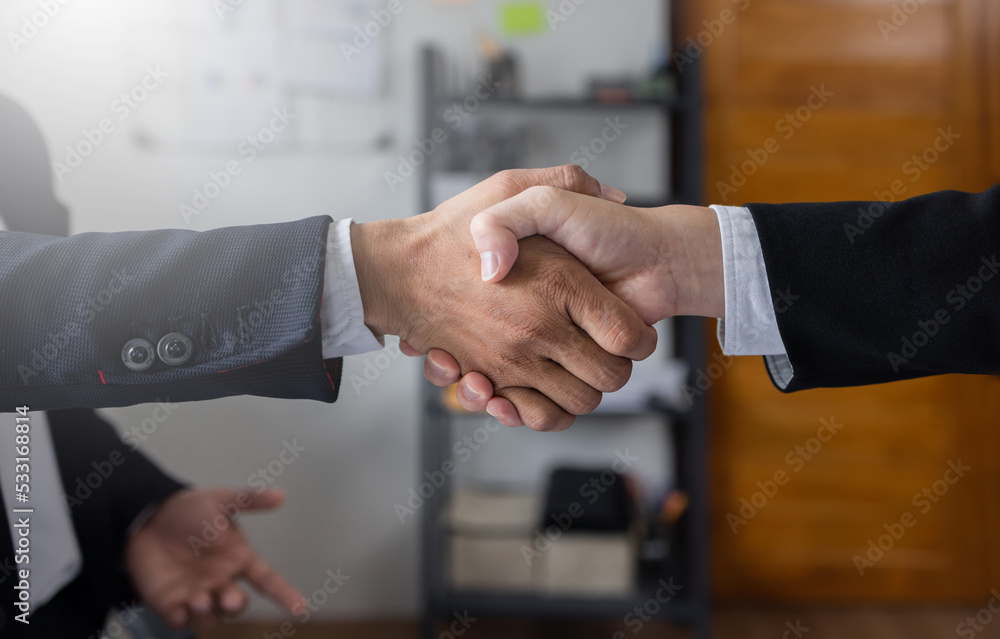 Client And Agent Shaking Hands, manager handshake with new employee ...