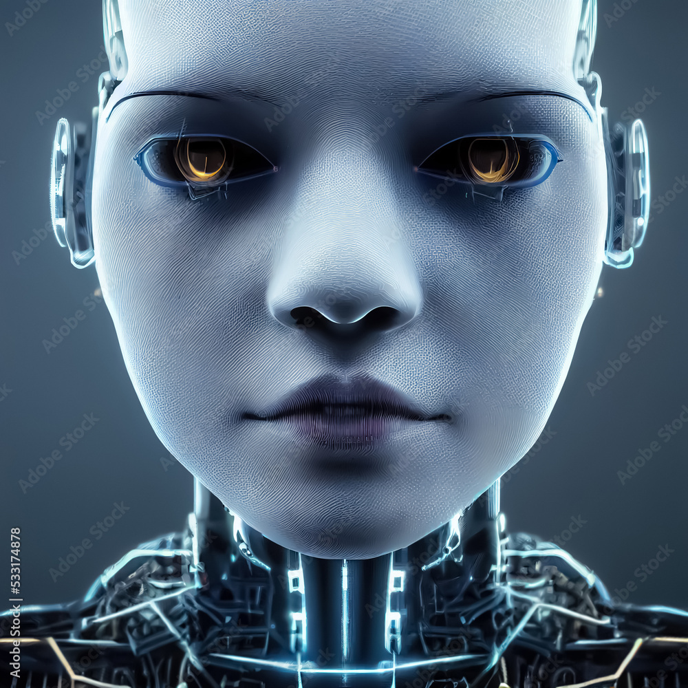 AI or artificial intelligence in humanoid head. Technology future ...
