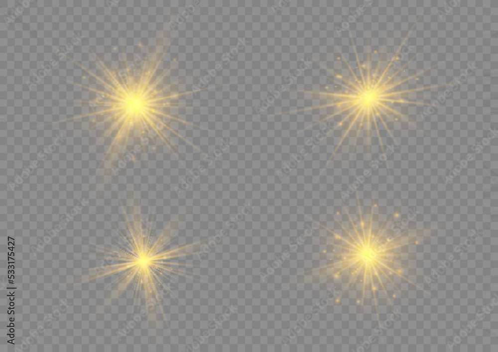 Golden light flare effect with stars, sparkles and glitter. Yellow ...