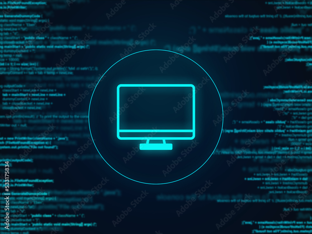Computer coding concept. Lines of code with a computer icon. Stock ...