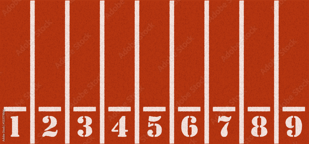 Cartoon running track with lane numbers or track numbers. Place where ...