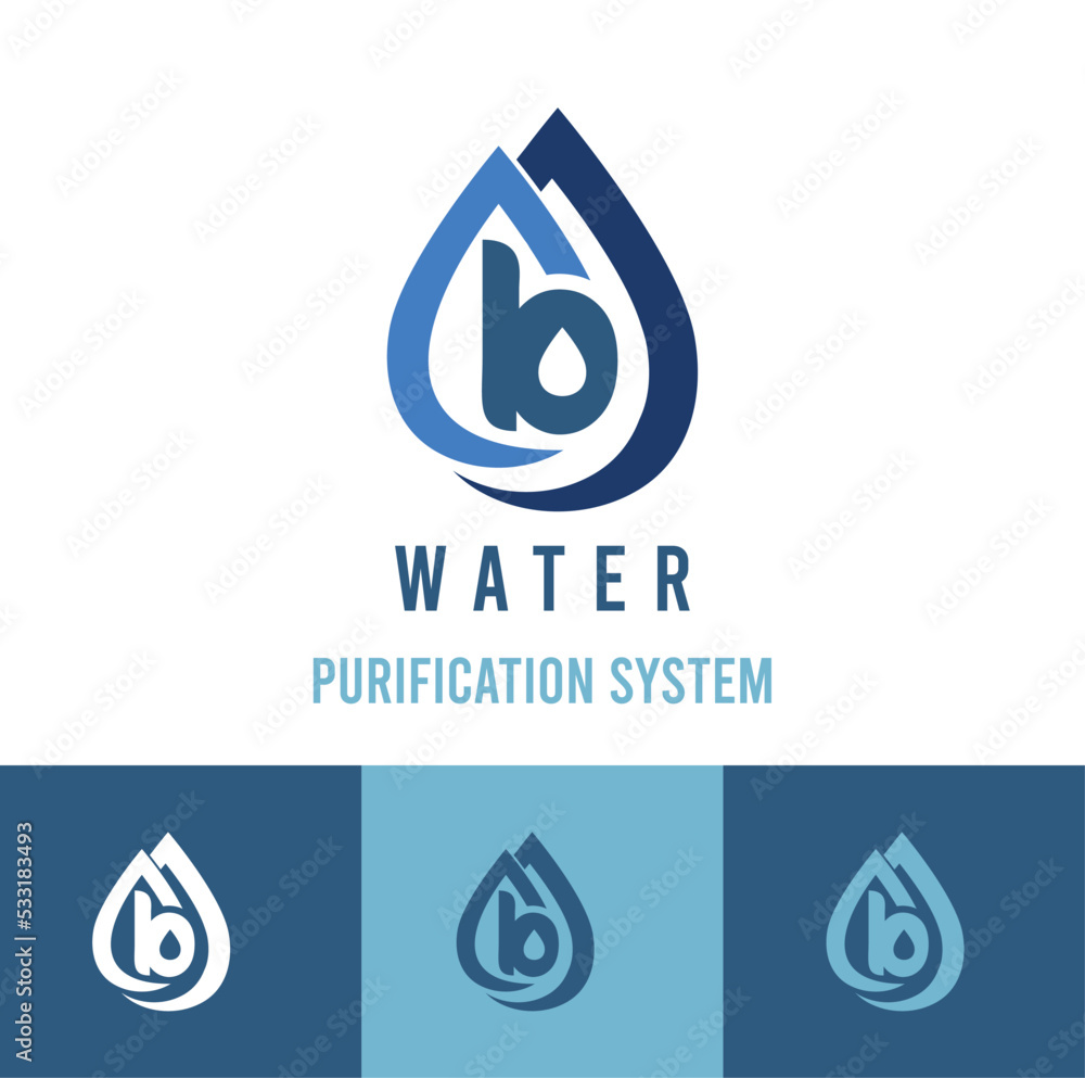 Initial b Letter with water drop icon for water purification system ...