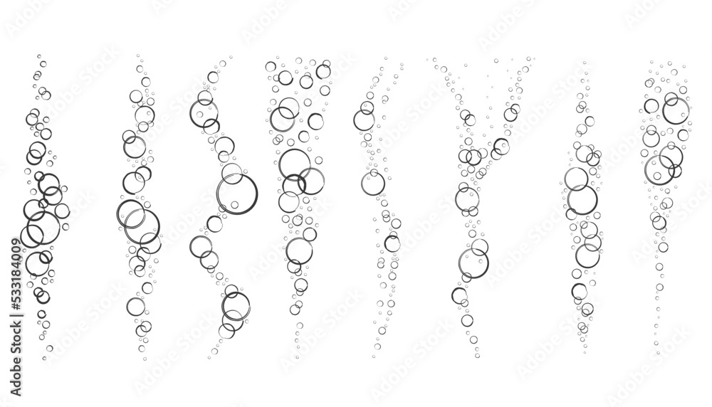 Bubbles of fizzy drink, air or soap. Vertical streams of water. Outline ...