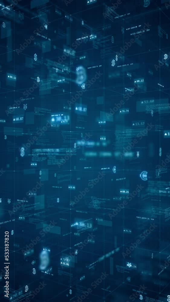 Vidéo Stock Motion graphic of Blue digital cyberspace and money icon with program code and ...