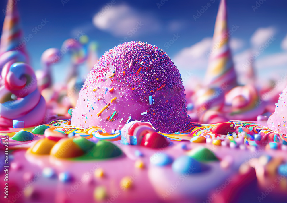 Illustration of a colorful yummy candyland, a place full of sweet ...