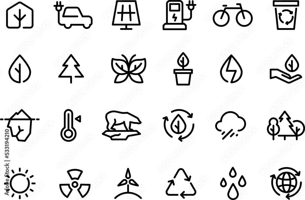 Eco environment icons. World forests protection nature caring ...