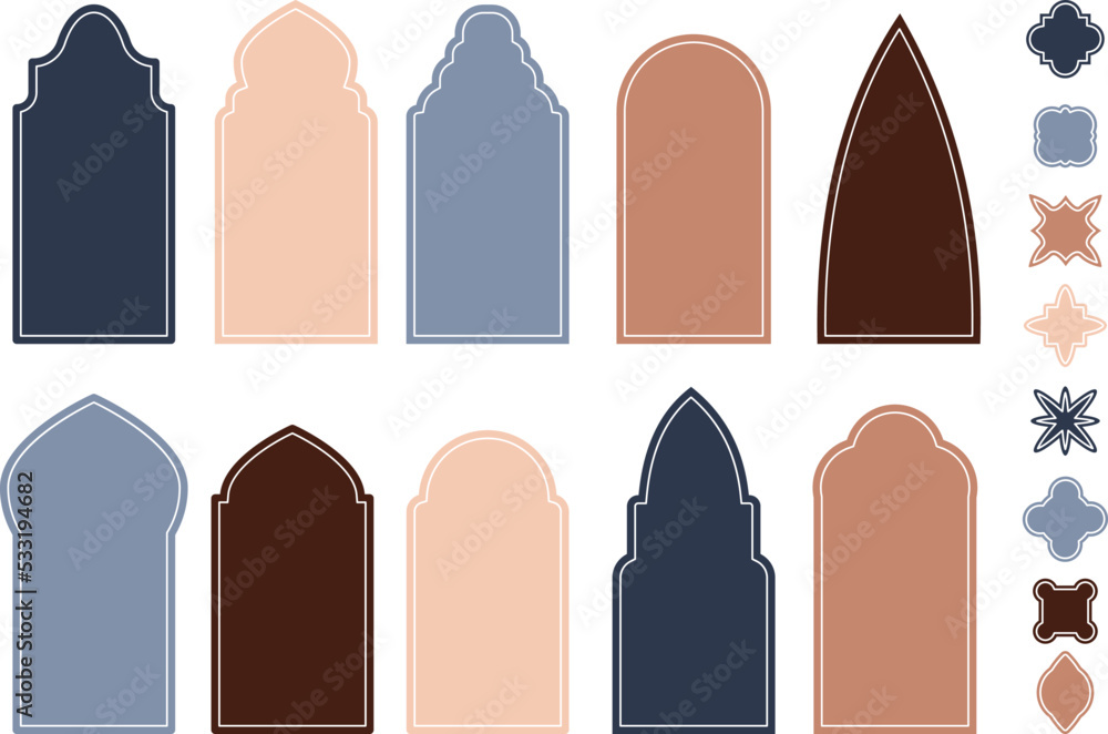 Arabic windows template, oriental design arch and decor. Islamic ...