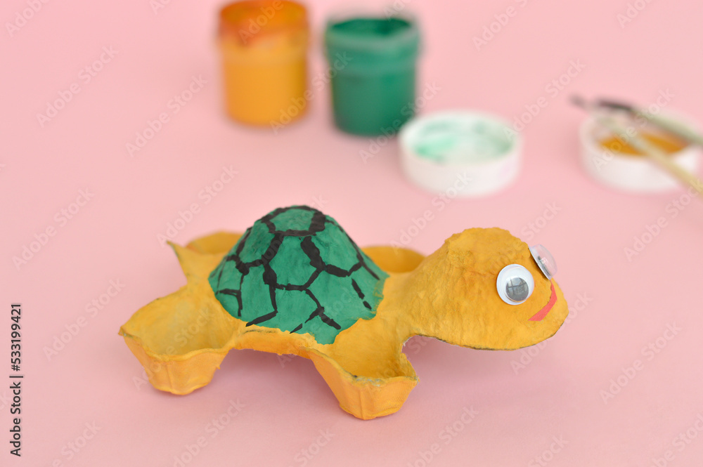 Step by step diy process. handmade craft a turtle toy from a cardboard ...