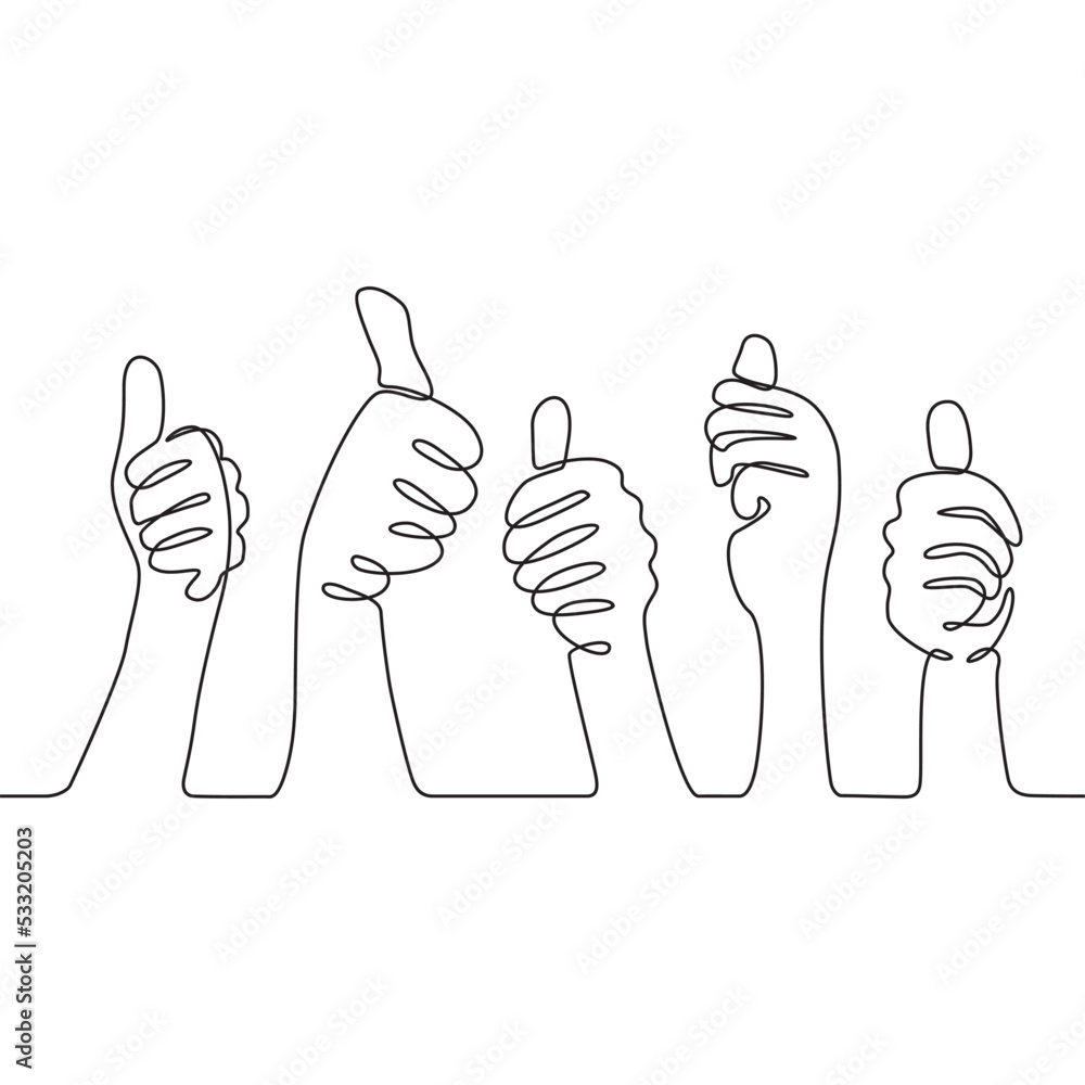 continuous line drawing five thumbs up illustration art Stock Vector ...