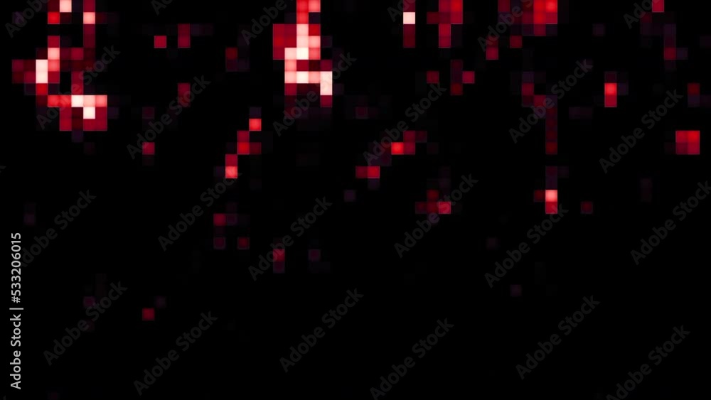 Gray and red background. Motion. Bright squares in pixels on a black ...