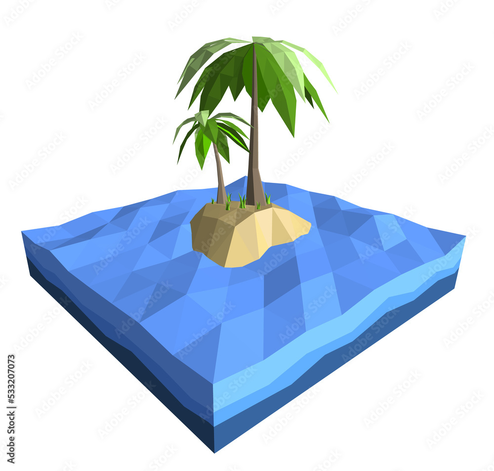 3Ds low polygon palm tree on lonely island in the ocean Stock ...