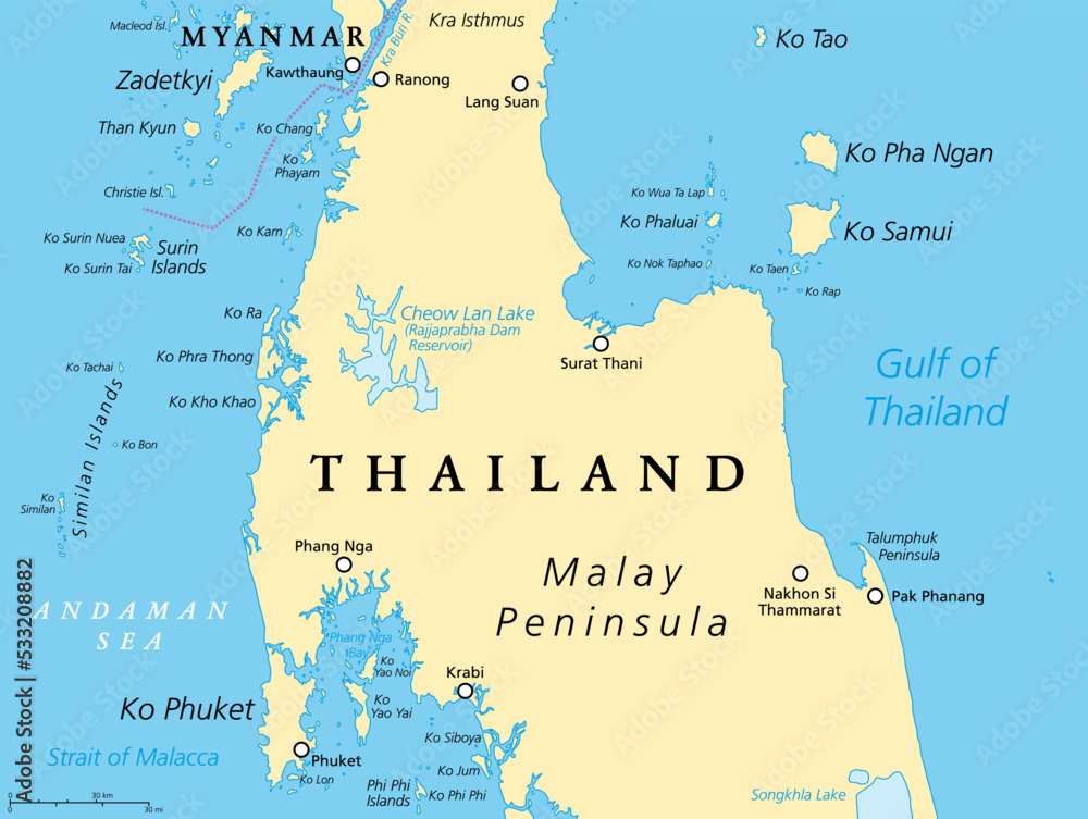 Poster Thailand political map, from Ko Tao and Ko Samui to Phuket and ...