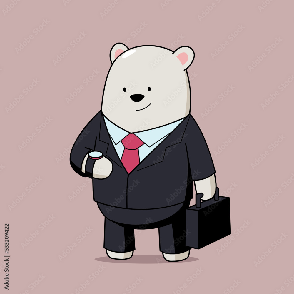 Vector illustration of cartoon bear businessman, polar bear go to work ...