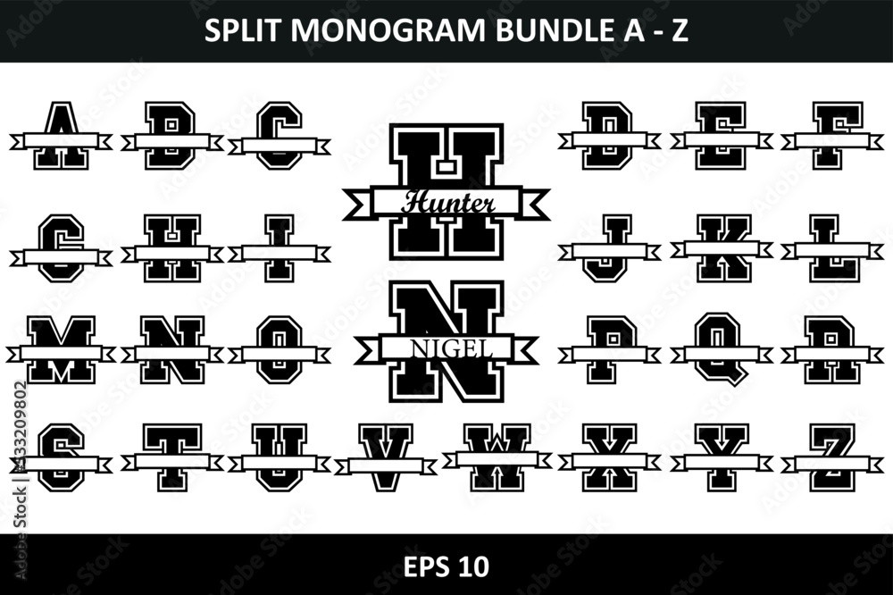 Varsity Monogram SVG Alphabet | Split Sports Monogram SVG vector de ...