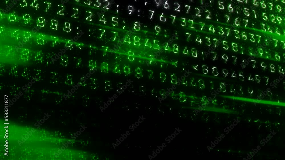 Background with matrix numbers appearing and glow. Motion. Numeric background with changing and ...