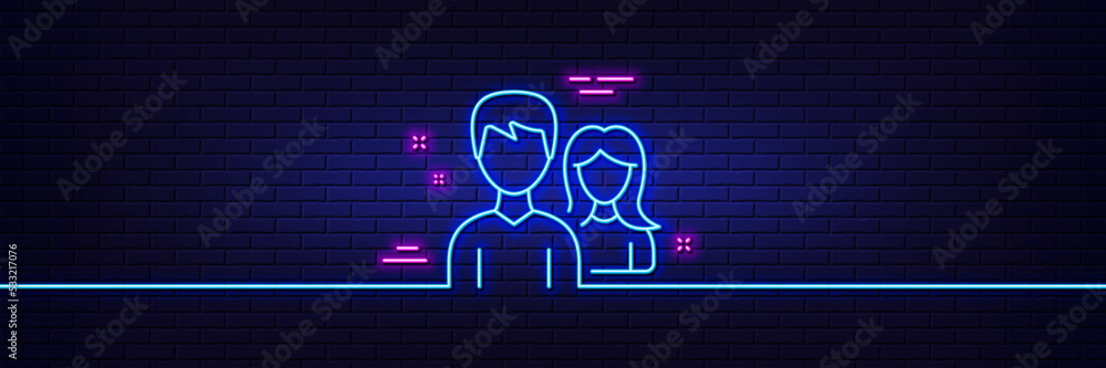 Neon light glow effect. Group line icon. Users or Teamwork sign. Male ...