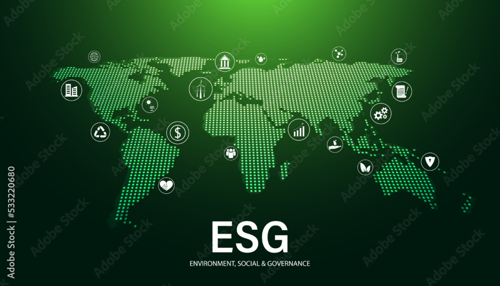Abstract ESG with icon concept, world map, digital, sustainable ...