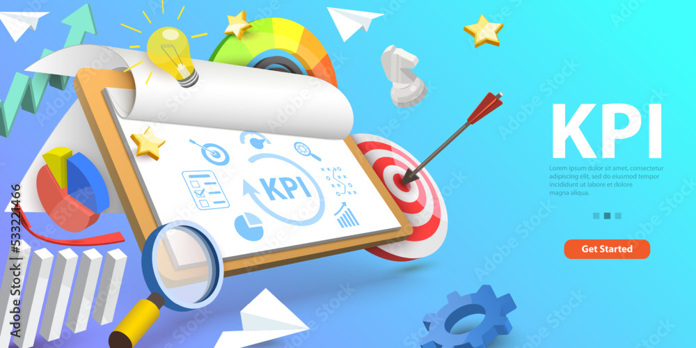 3D Vector Conceptual Illustration of Key Performance Indicators, KPI ...